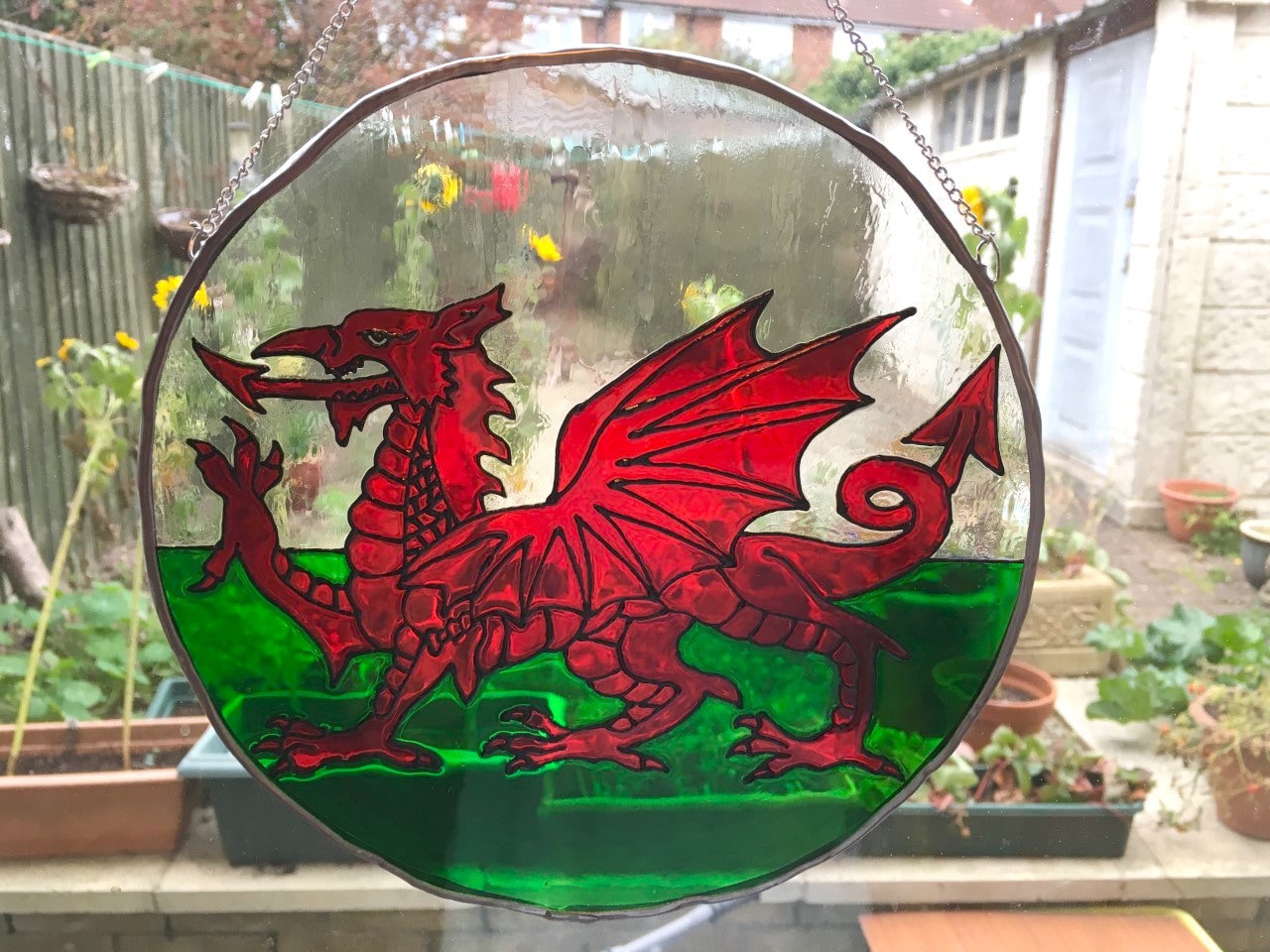 Welsh Dragon Gift Stained Glass Window Wales Flag - Suncatcher Easter ...