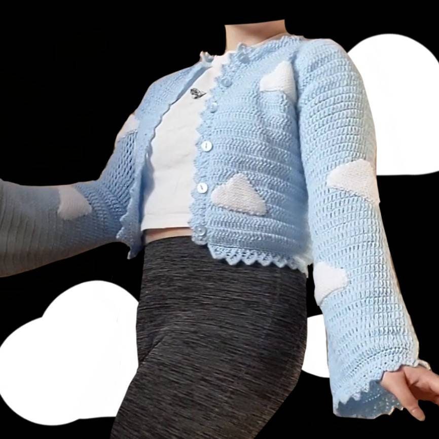 Crochet Knitted Hand Made Cloud Pattern Print Cardigan - Etsy