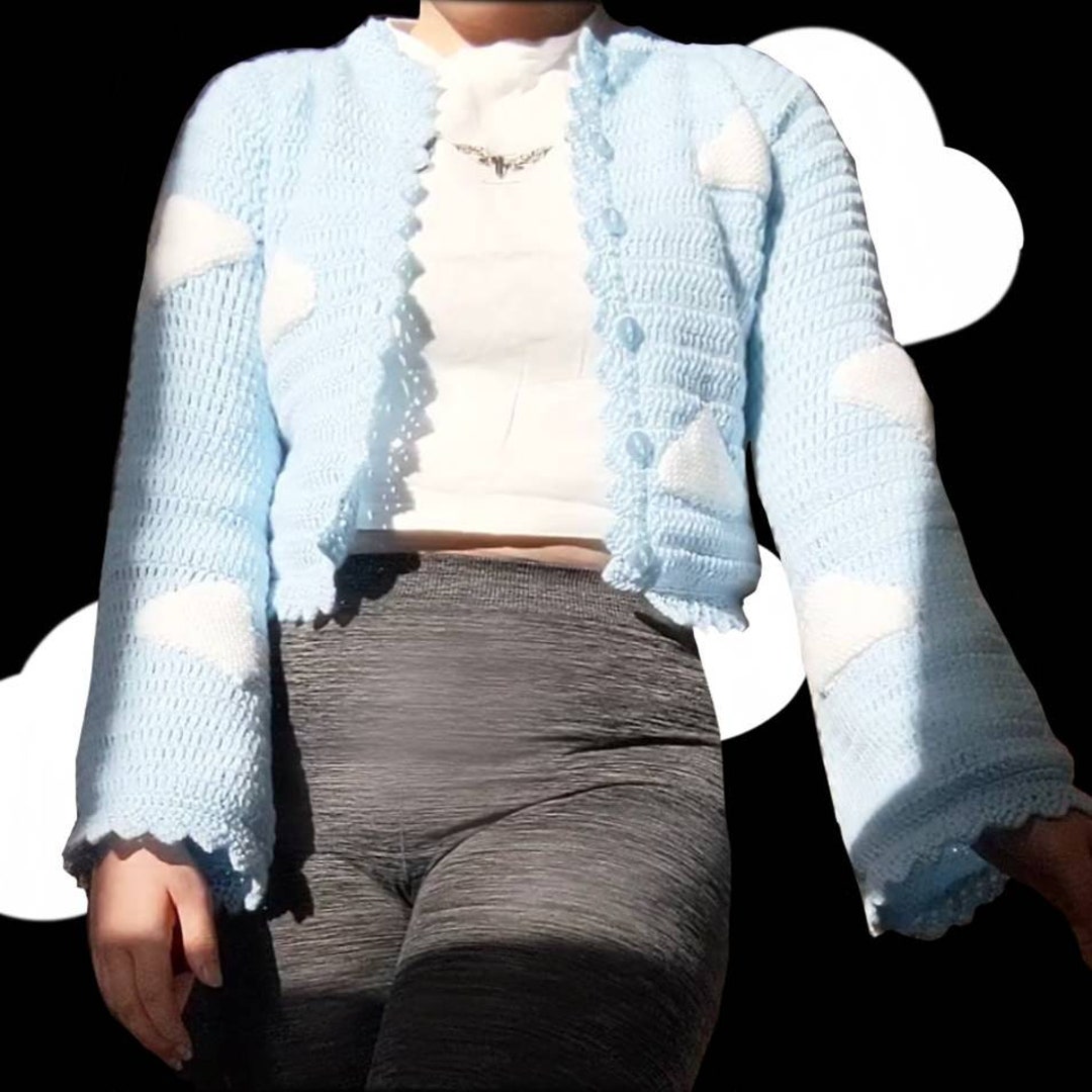 Crochet Knitted Hand Made Cloud Pattern Print Cardigan - Etsy