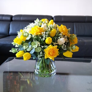 Real Touch Rose Arrangement Faux Rose Arrangement Silk Flower Vase ...