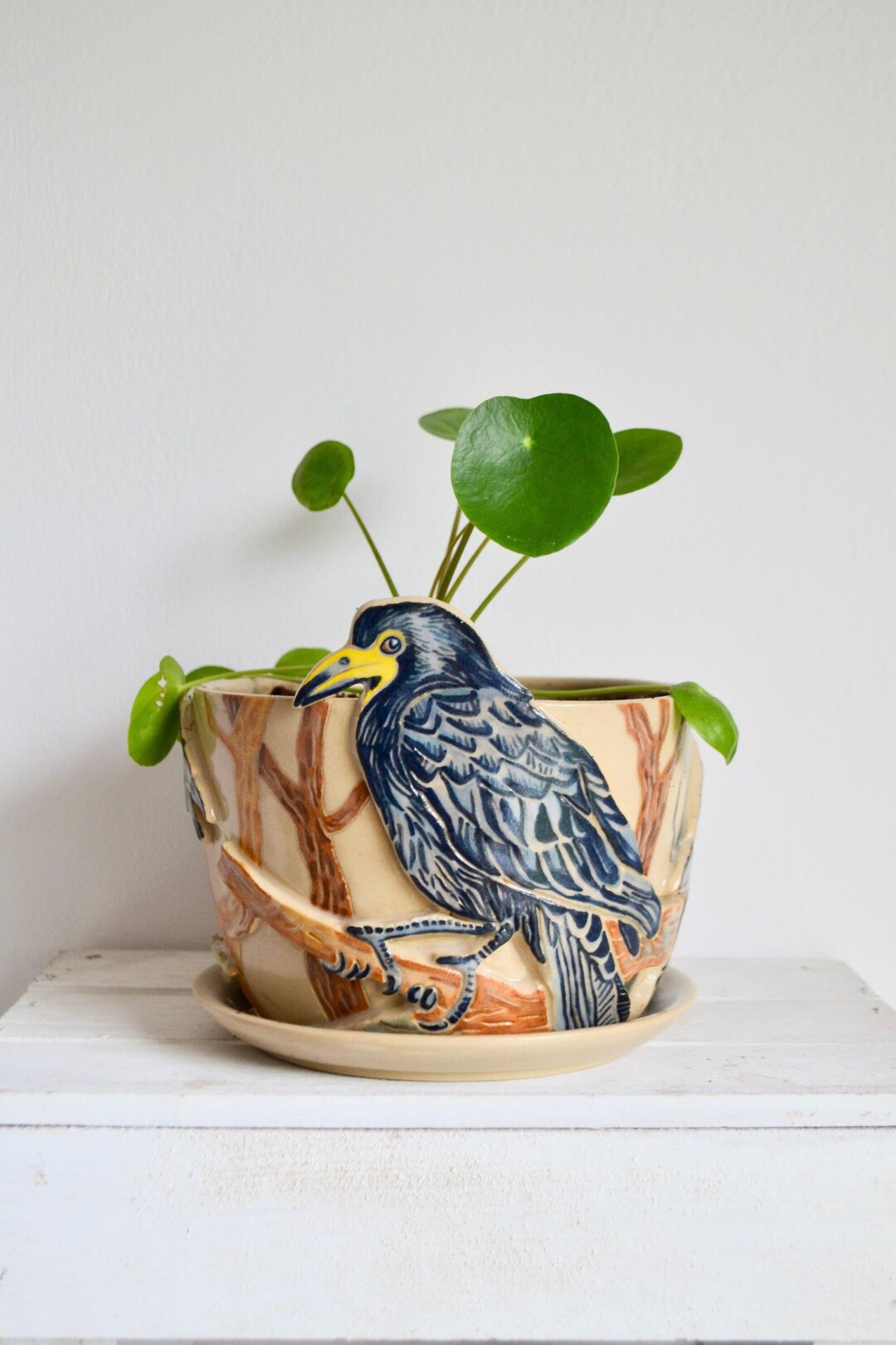 Custom Crow Ceramic Planter-handmade Ceramic Planter-bird Planter ...