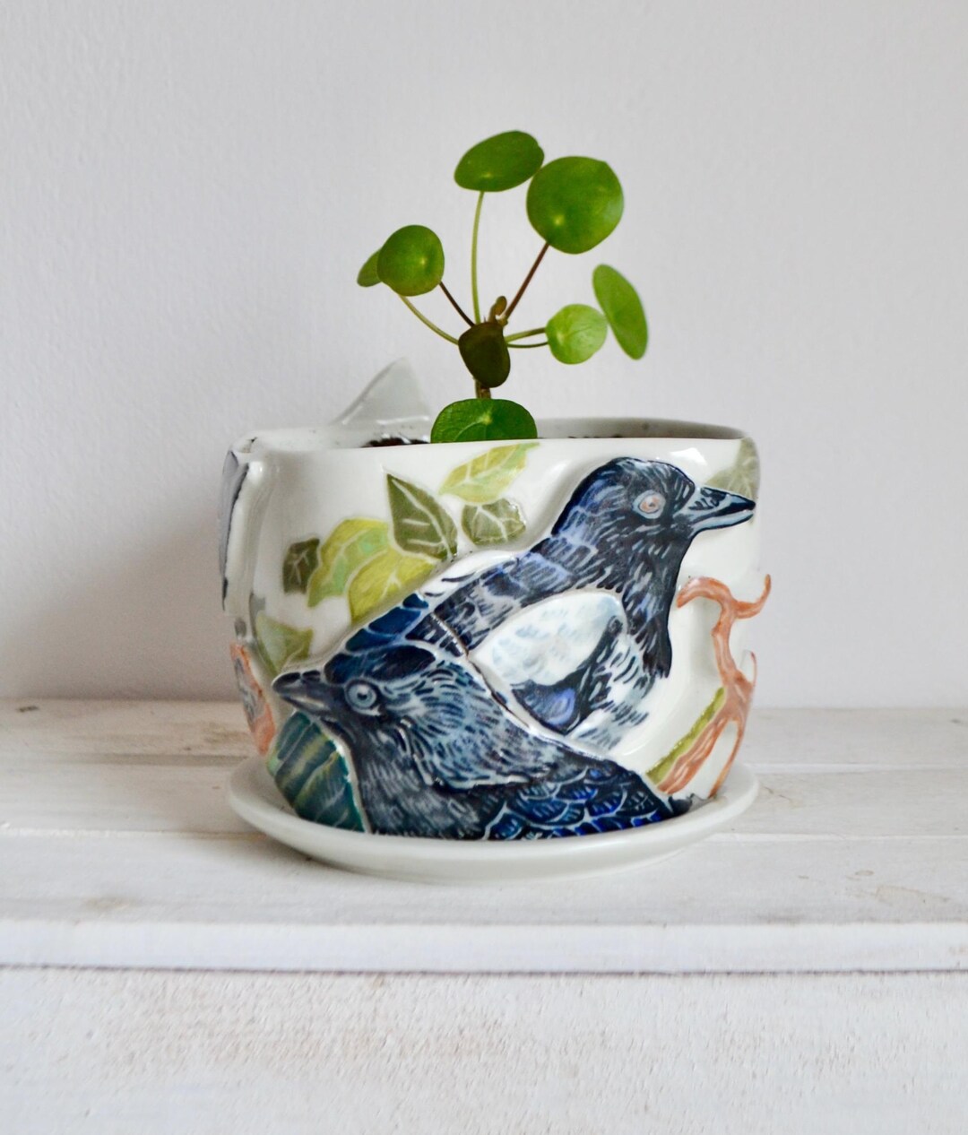 Custom Crow Ceramic Planter-handmade Porcelain Planter-bird Planter ...