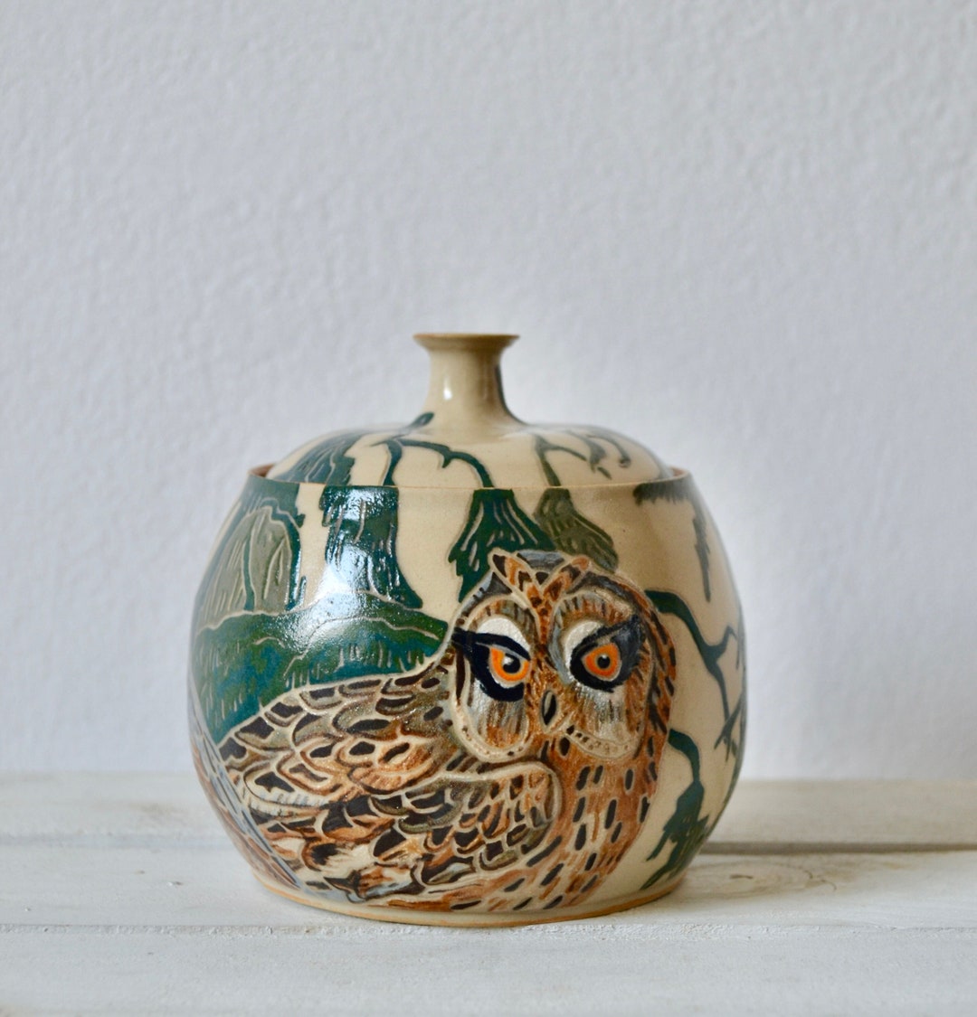 Custom Owl Ceramic Jar-handmade Ceramic Jar-owl Art Jar-owl Ceramic ...