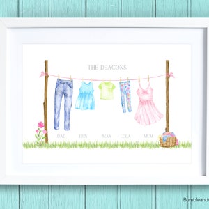 Personalised FAMILY Watercolour Clothes Line Print /MOTHERS - Etsy