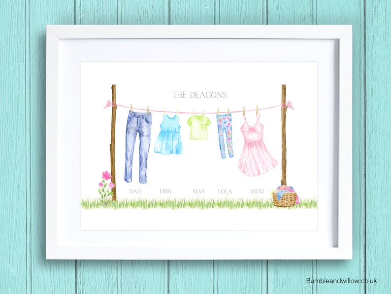Personalised FAMILY Watercolour Clothes Line Print /MOTHERS - Etsy