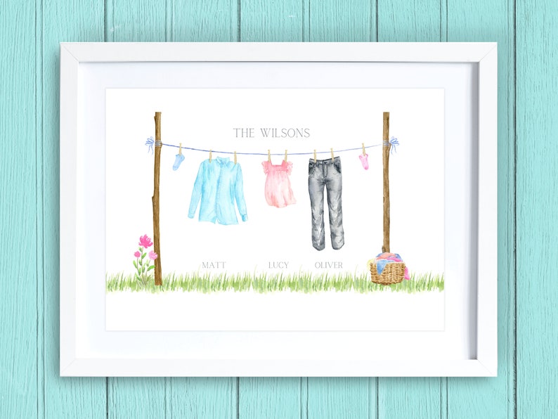 Personalised FAMILY Watercolour Clothes Line Print /MOTHERS | Etsy