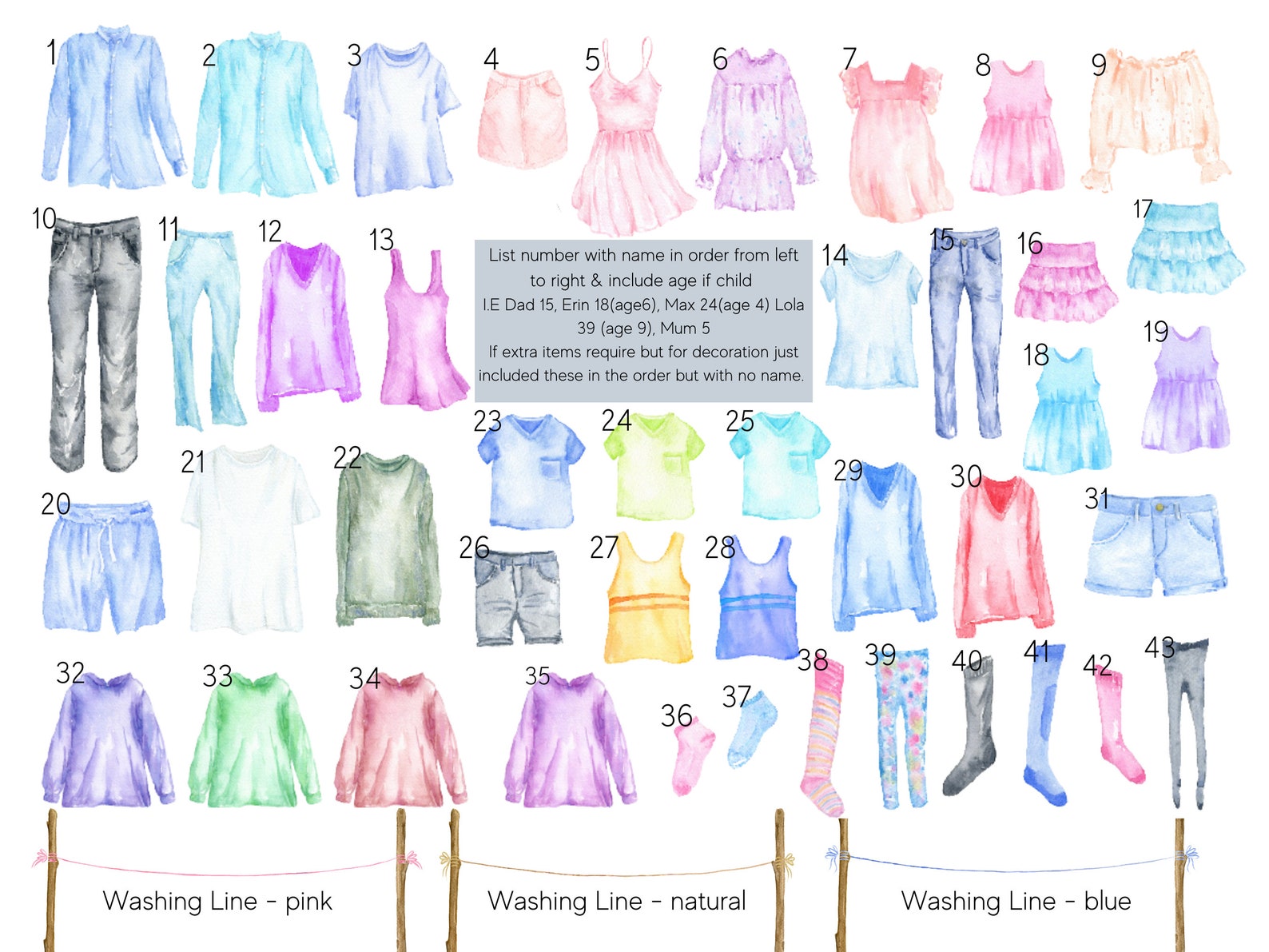 Personalised FAMILY Watercolour Clothes Line Print /MOTHERS | Etsy