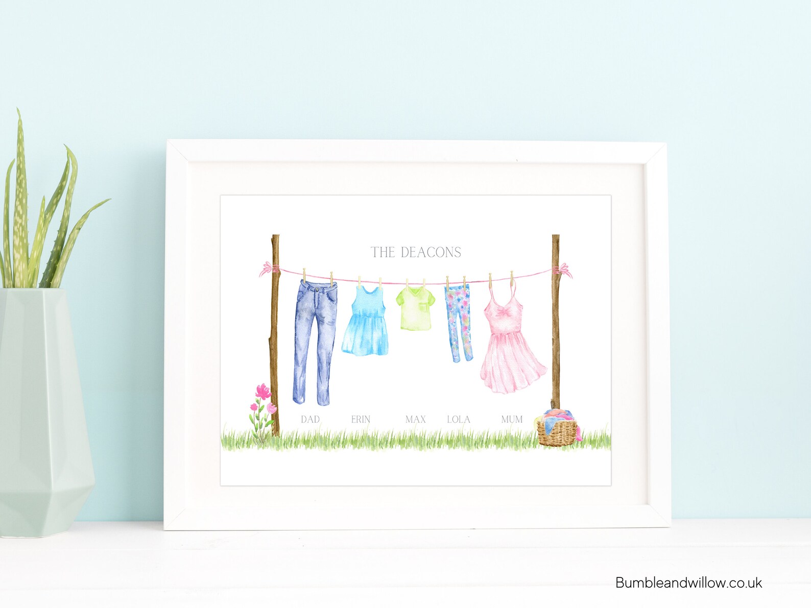 Personalised FAMILY Watercolour Clothes Line Print /MOTHERS | Etsy