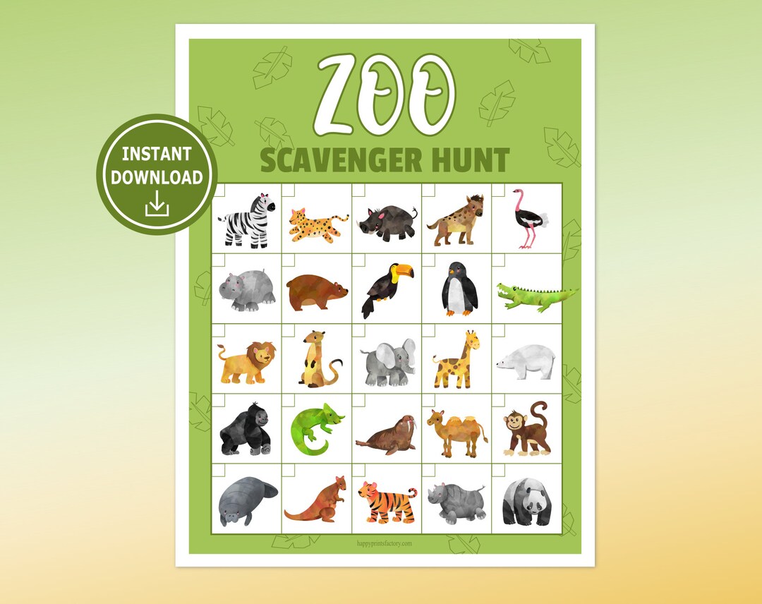 Zoo Scavenger Hunt Printable for Kids - Animal Scavenger Hunt - Outdoor ...