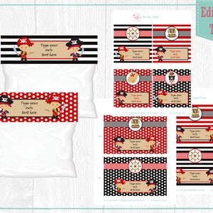 Pirate Treat Bag Toppers, Pirate Favor Tags, Printable PDF, Editable ...