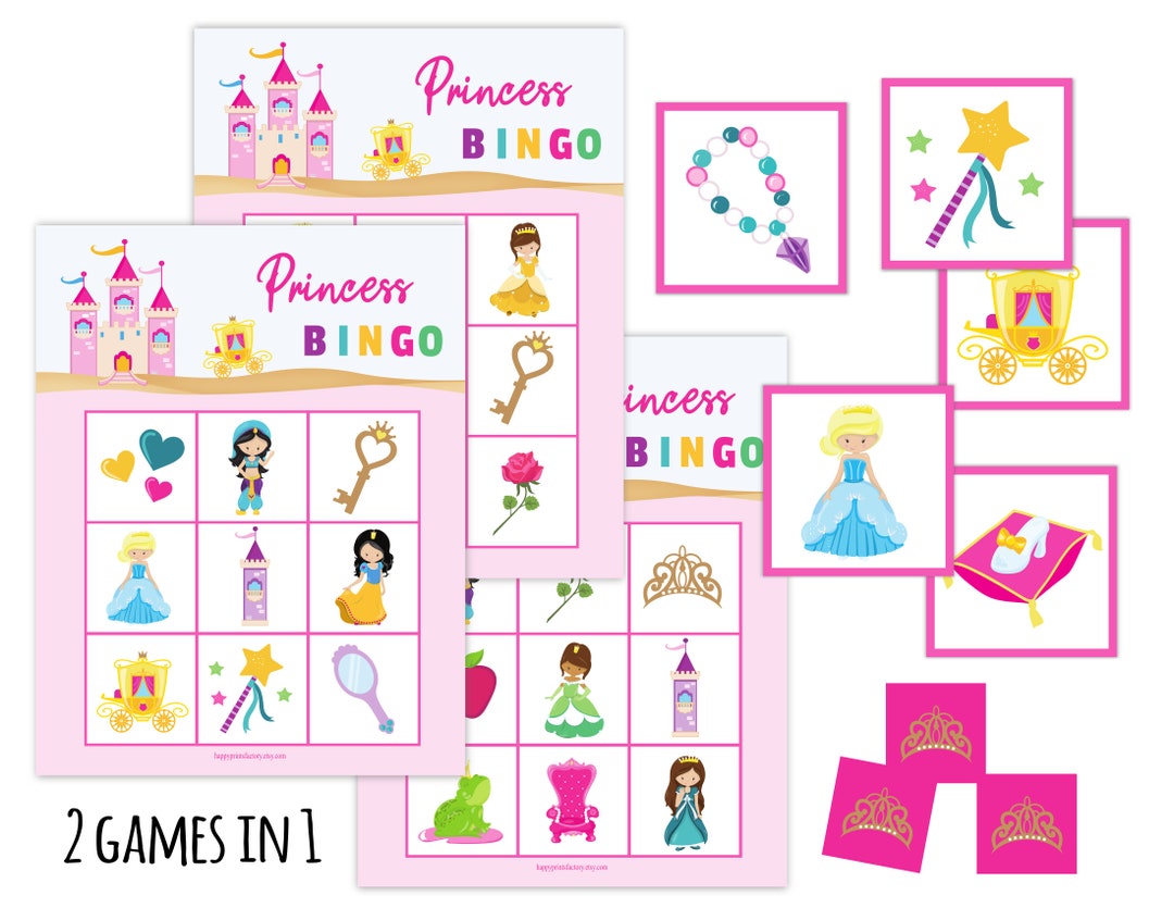 Princess Bingo Game, Printable Bingo Cards, Princess Bingo Party Game ...
