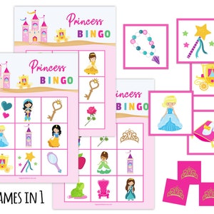 Princess Bingo Game, Printable Bingo Cards, Princess Bingo Party Game ...