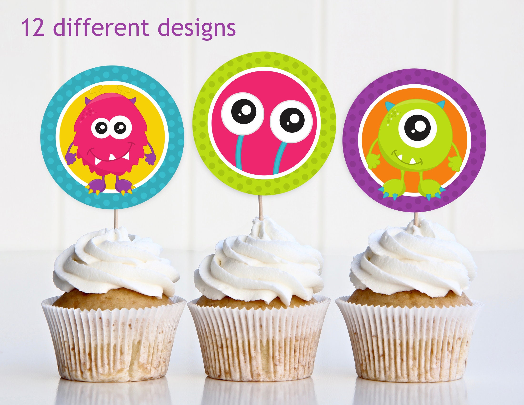 Monster Cupcake Toppers, Birthday Tags Monsters, Monster Party ...
