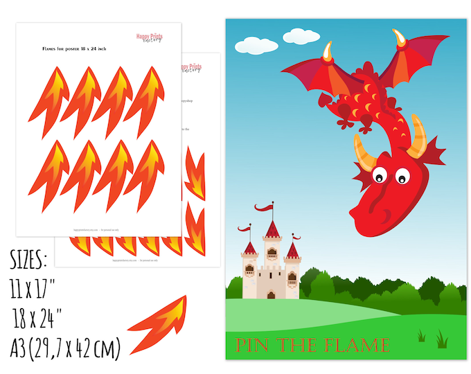 Knight Party Game Pin the Flame on the Dragon DIY Party - Etsy