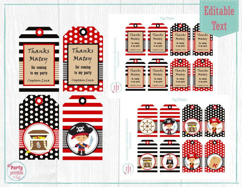 Pirate Favor Tags, Pirate Tags, Pirates Labels, Printable PDF, Editable ...