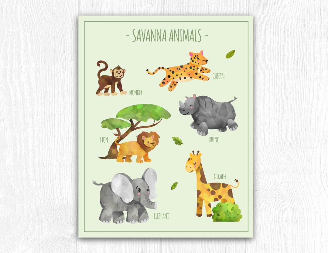 Safari Animals Print Savanna Nursery Wall Art Printable - Etsy