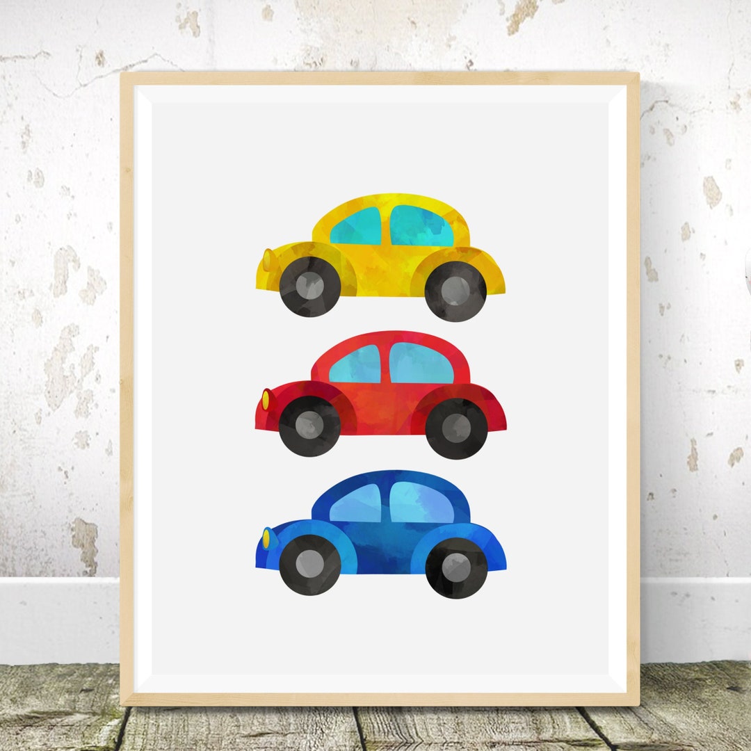 Watercolor Cars Print, Cars Wall Art, Yellow Red Blue Car Printable ...