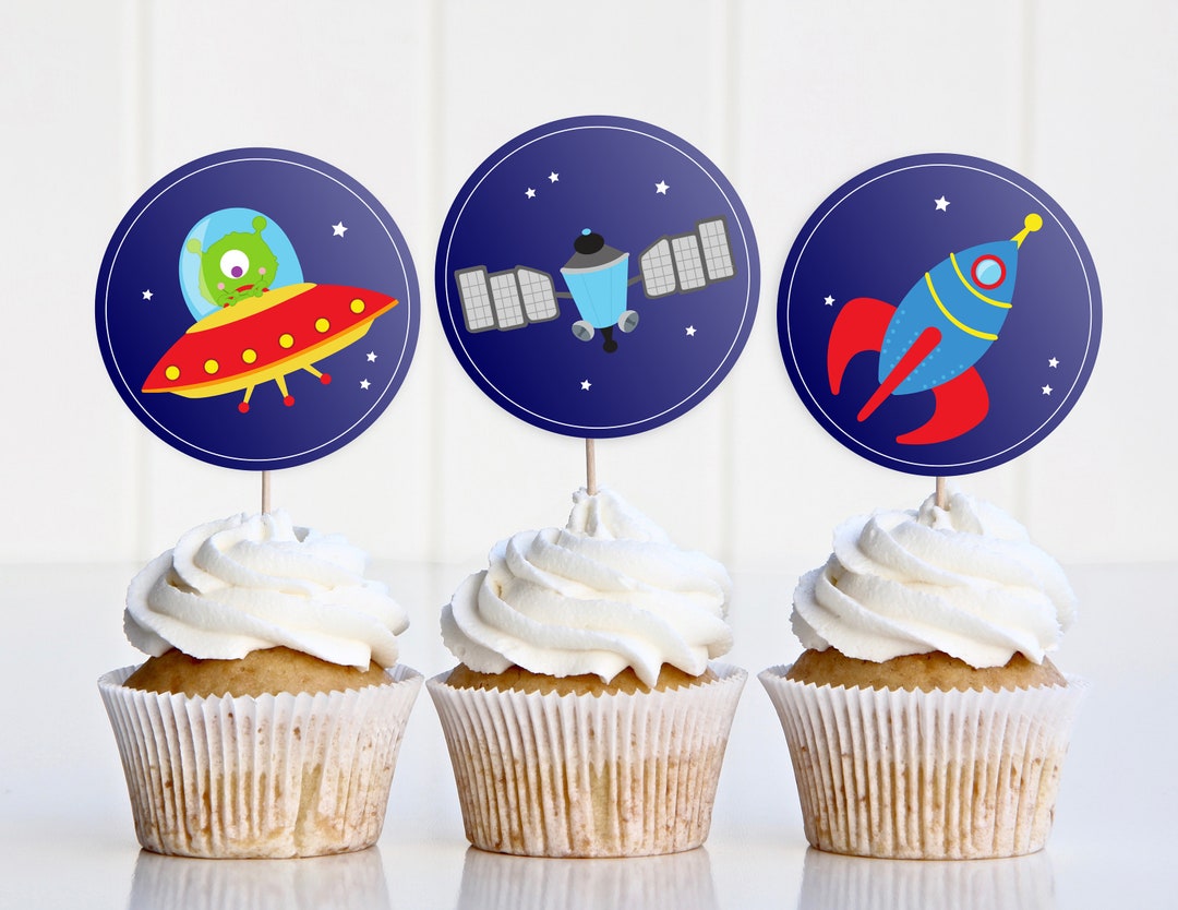 Space Cupcake Toppers, Birthday Tags Space, Outer Space Party ...