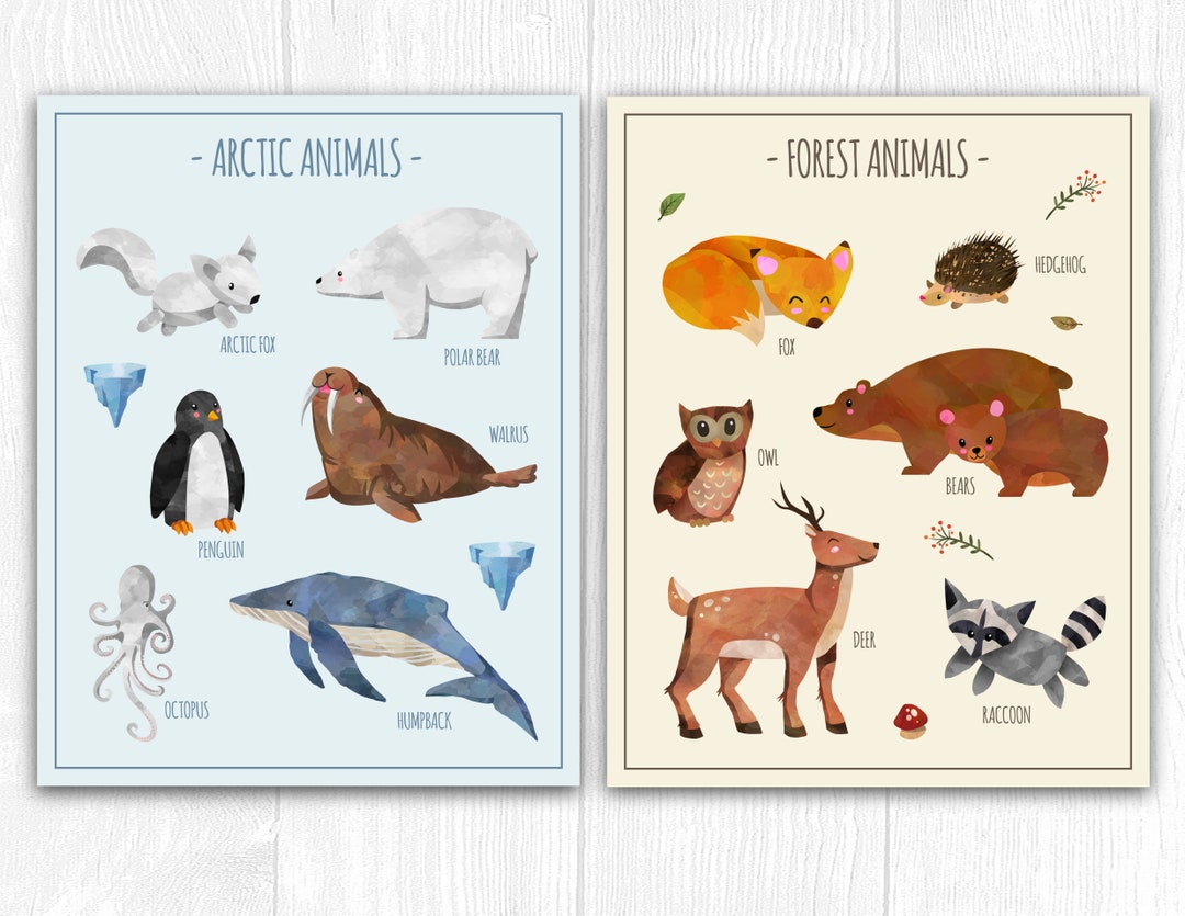 Forest and Arctic Animals Print, Set of 2 Nursery Wall Art, Arctic ...