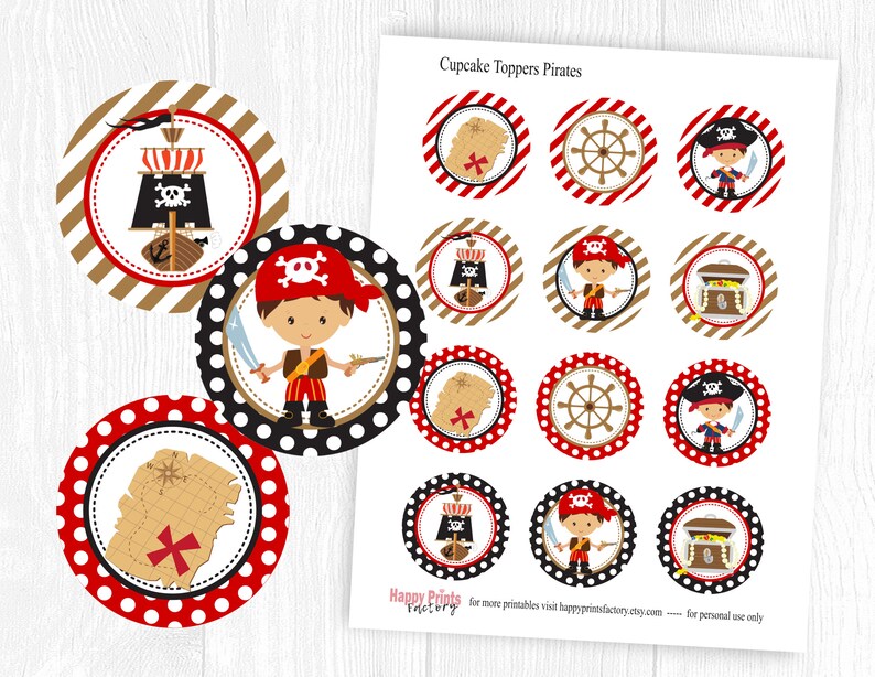 Pirate Cupcake Toppers, Birthday Tags Pirates, Printable Toppers, - Etsy