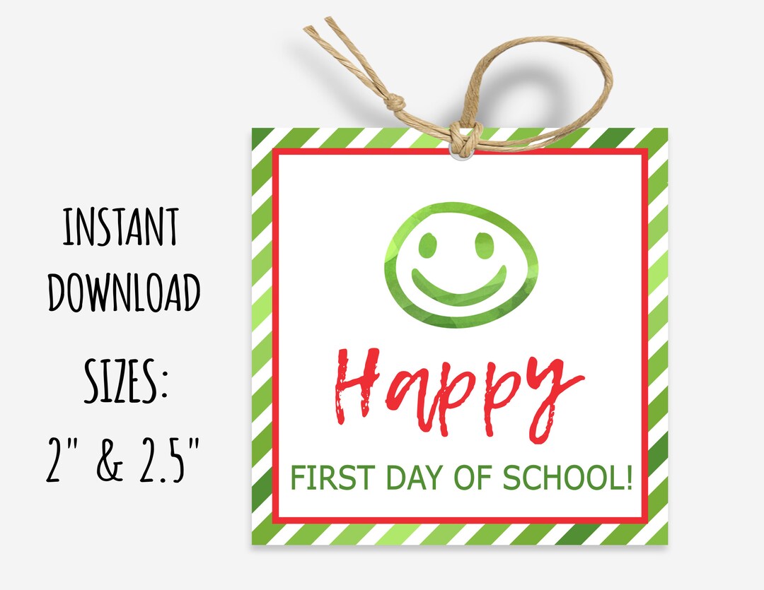 Happy First Day of School Tag, Square Gift Tag, Back to School Tag ...