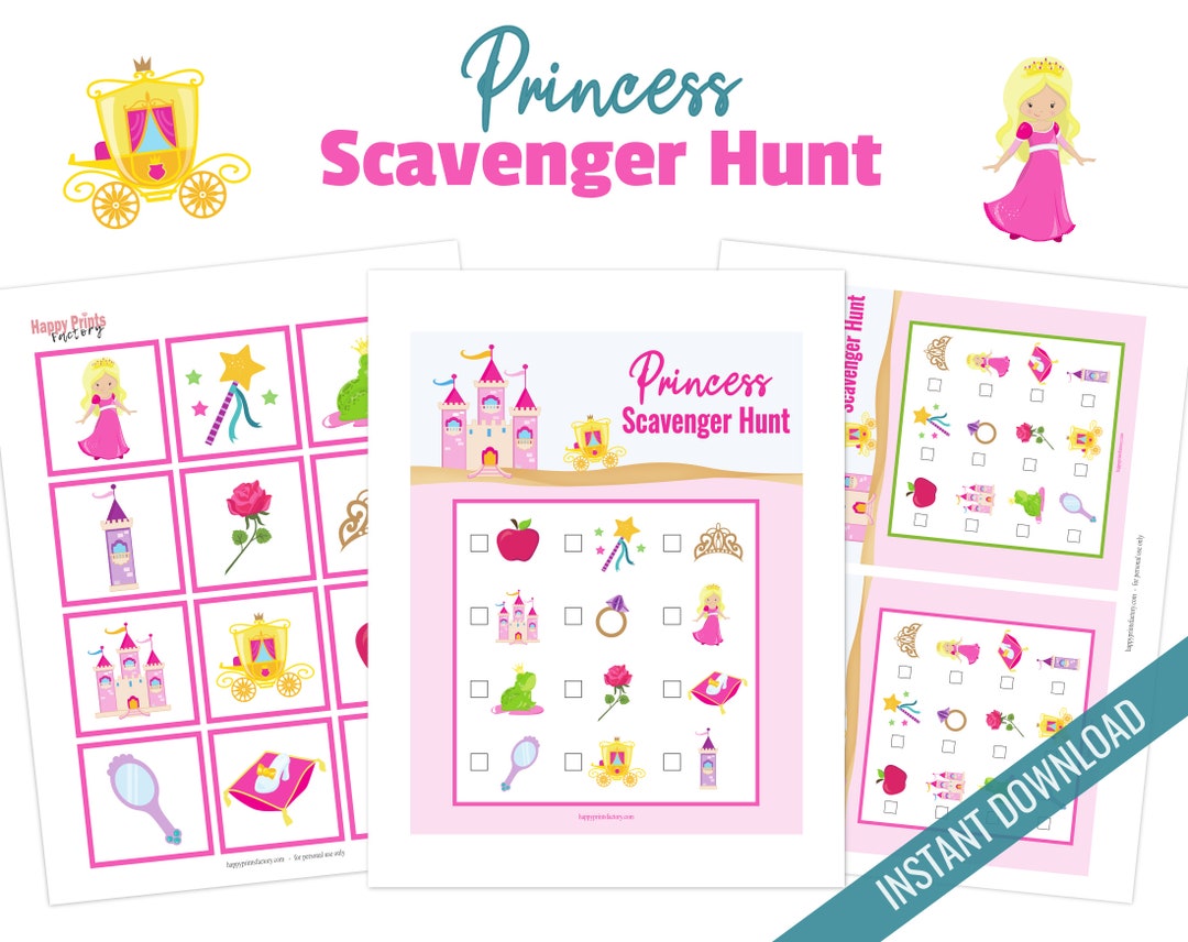 Princess Scavenger Hunt, Printable Party Game for Kids, Princess ...