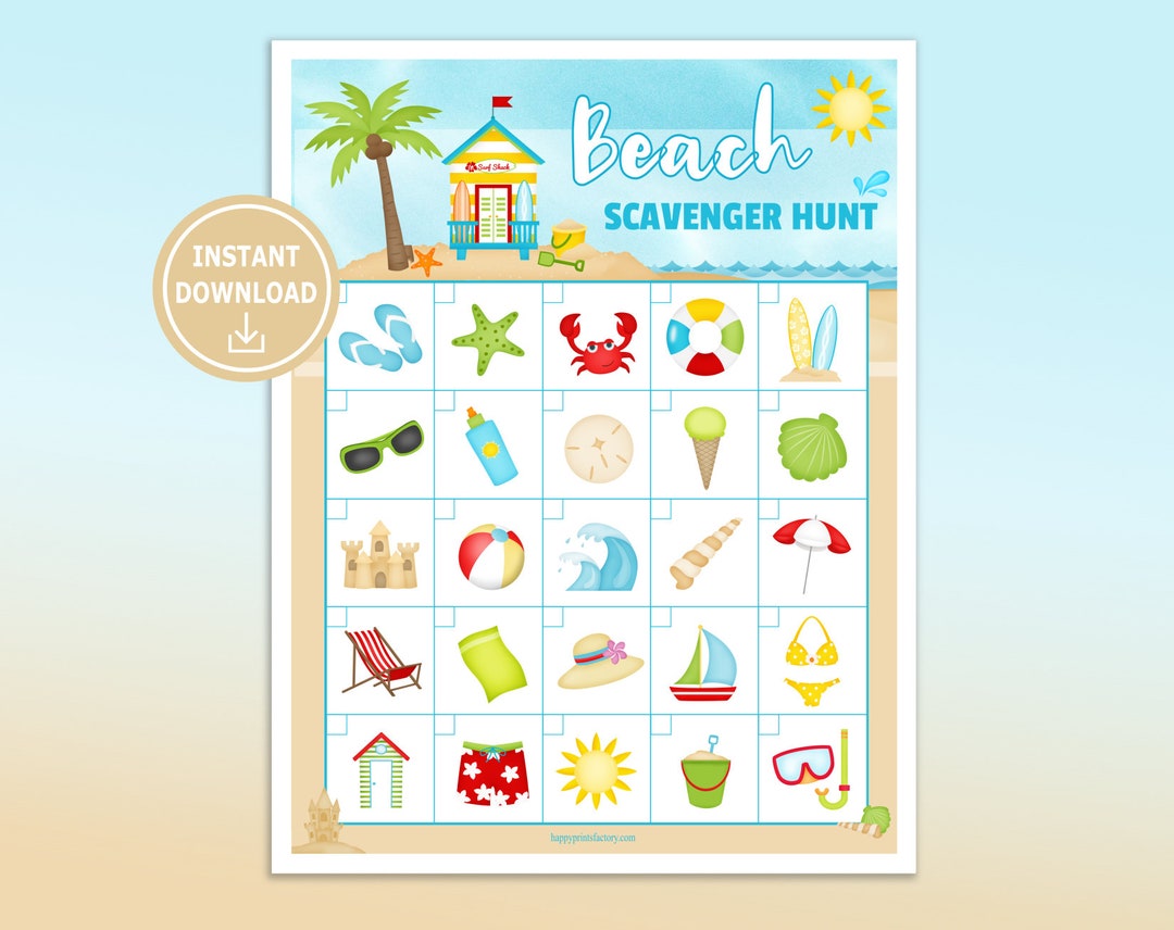 Beach Scavenger Hunt Printable for Kids - Summer Scavenger Hunt ...