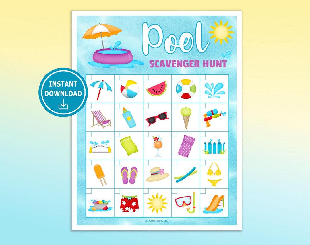 At the Pool Scavenger Hunt Printable for Kids - Pool Activity - Summer ...