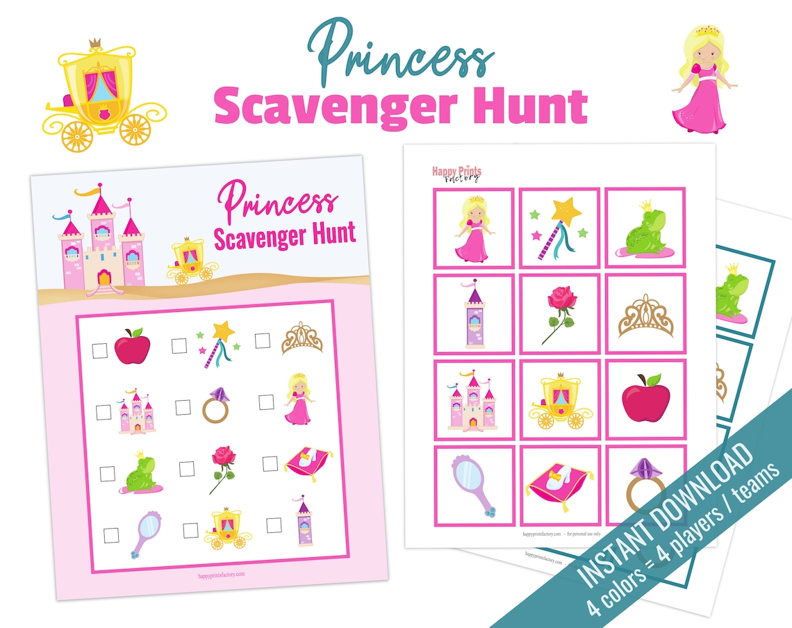 Princess Scavenger Hunt, Printable Party Game for Kids, Princess ...