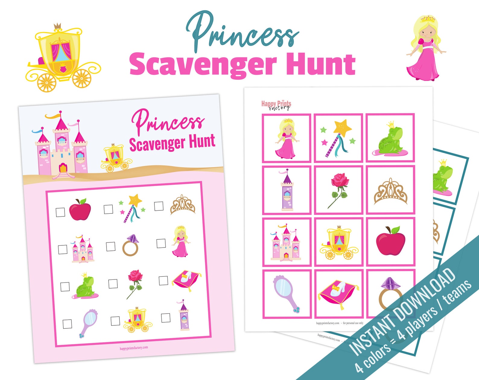 Princess Scavenger Hunt, Printable Party Game for Kids, Princess ...