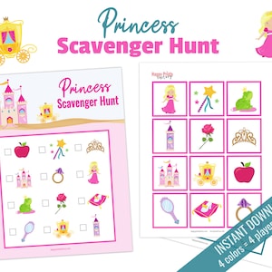 Princess Scavenger Hunt, Printable Party Game for Kids, Princess ...