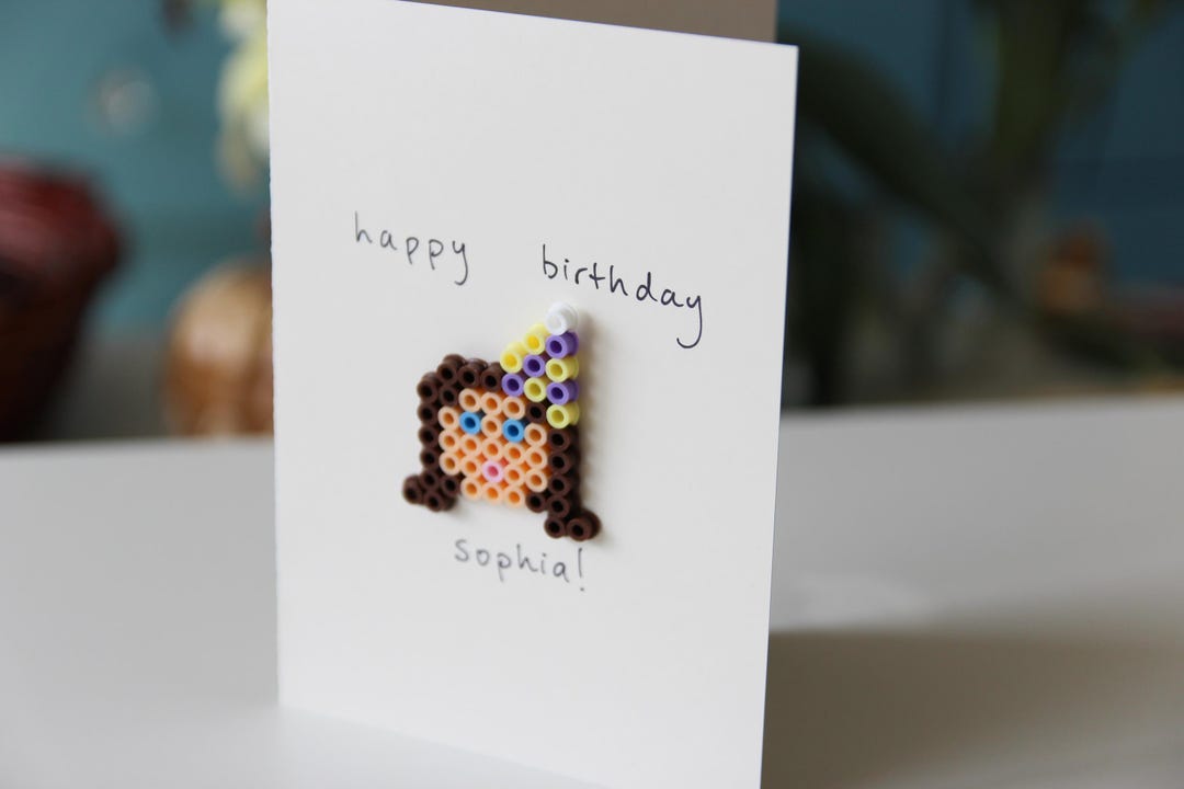 Personalized Birthday Card Handmade From Perler Beads; Customize Colors ...