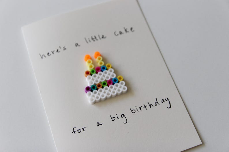 Tiny Cake Perler Bead Birthday Card-- Handmade, Unique, Cute - Etsy