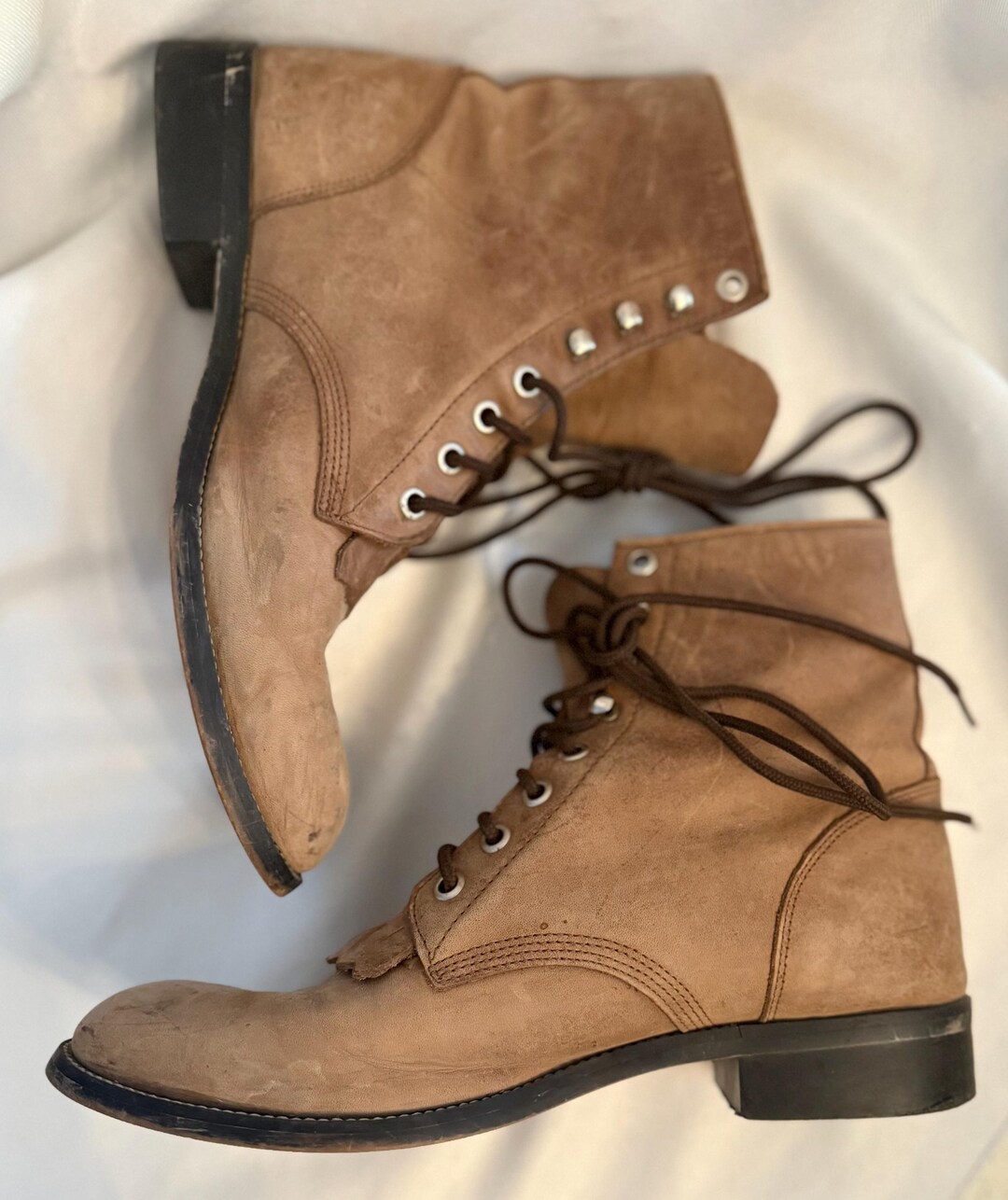 Justin Boots Brown Suede Leather Size 5 1/2 D Kiltie Packer Lacer ...