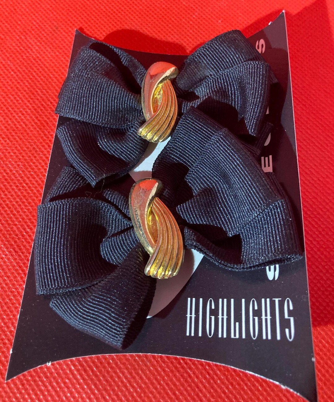 Vintage Black Grosgrain Ribbon ,gold Tone, Bows Shoe Clips. 1980 ...