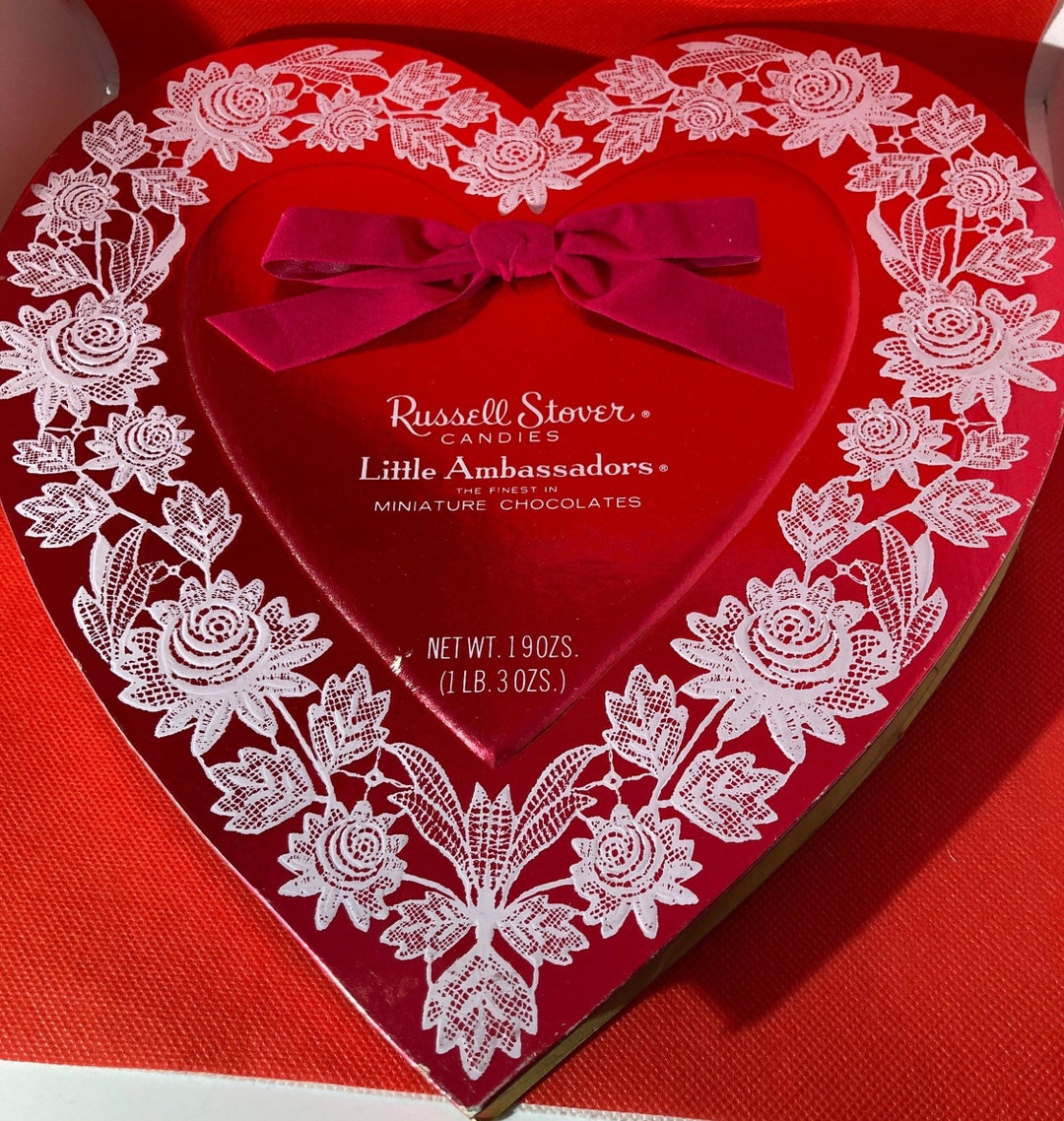 Vintage, Heart Shape, Satin Bow, Embossed Floral, Russel Stover ...