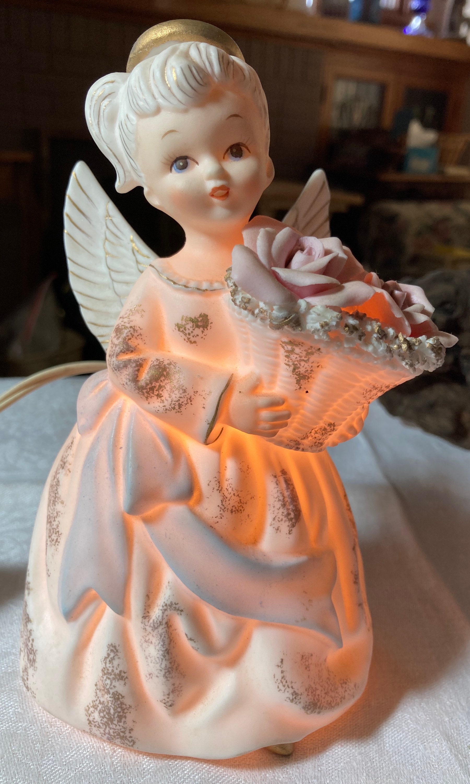 7 vintage Lefton Porcelain Bisque Ceramic Angel Lamp Night | Etsy