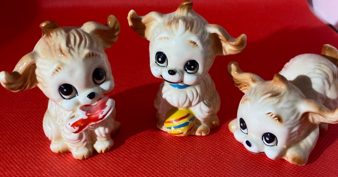 Vintage, Kewpie, Style, Puppy Dogs, Porcelain,figurines, Big Eye ...