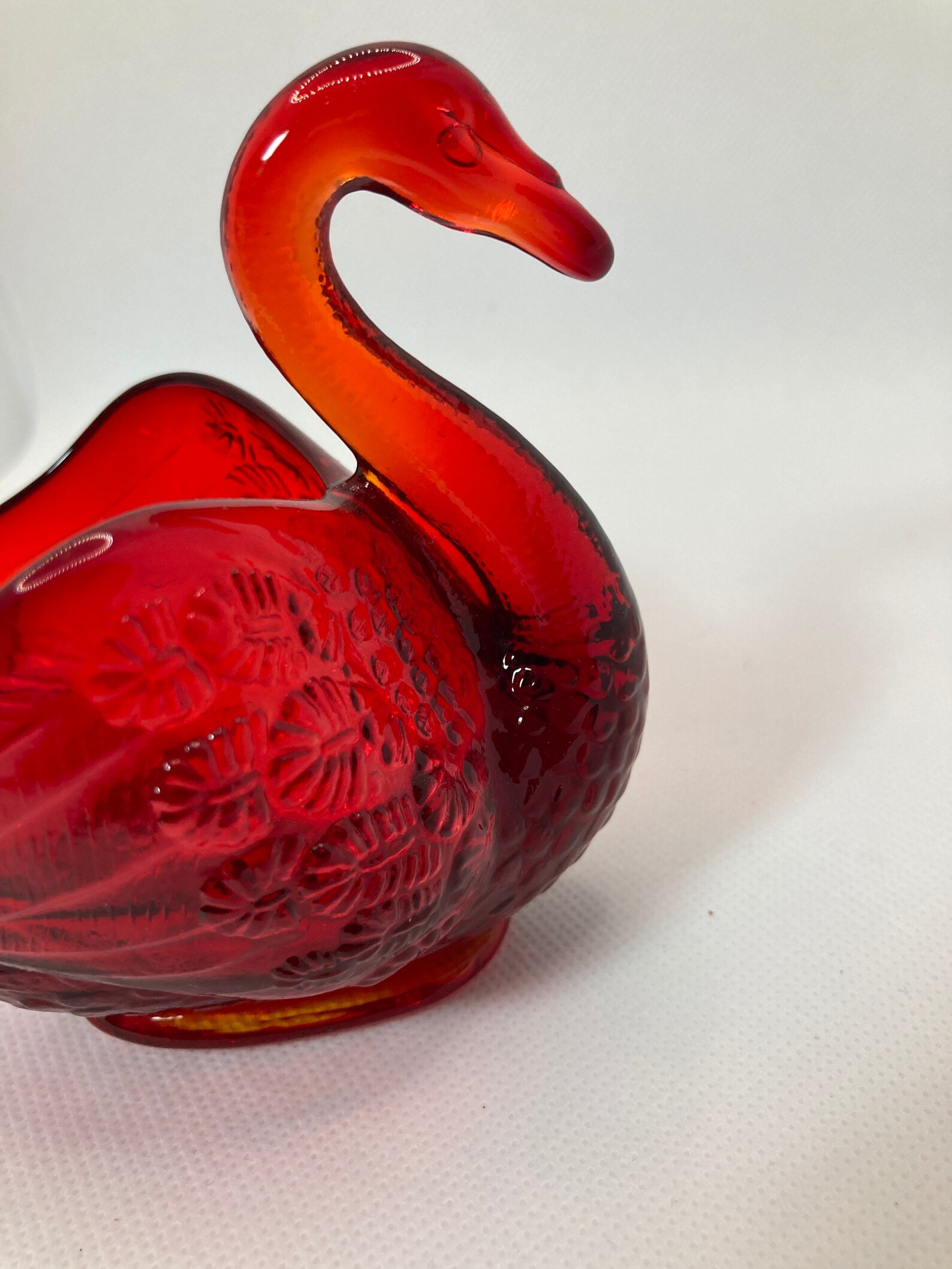 Fenton Ruby Red Amberina Swan. Beautiful nut trinket | Etsy