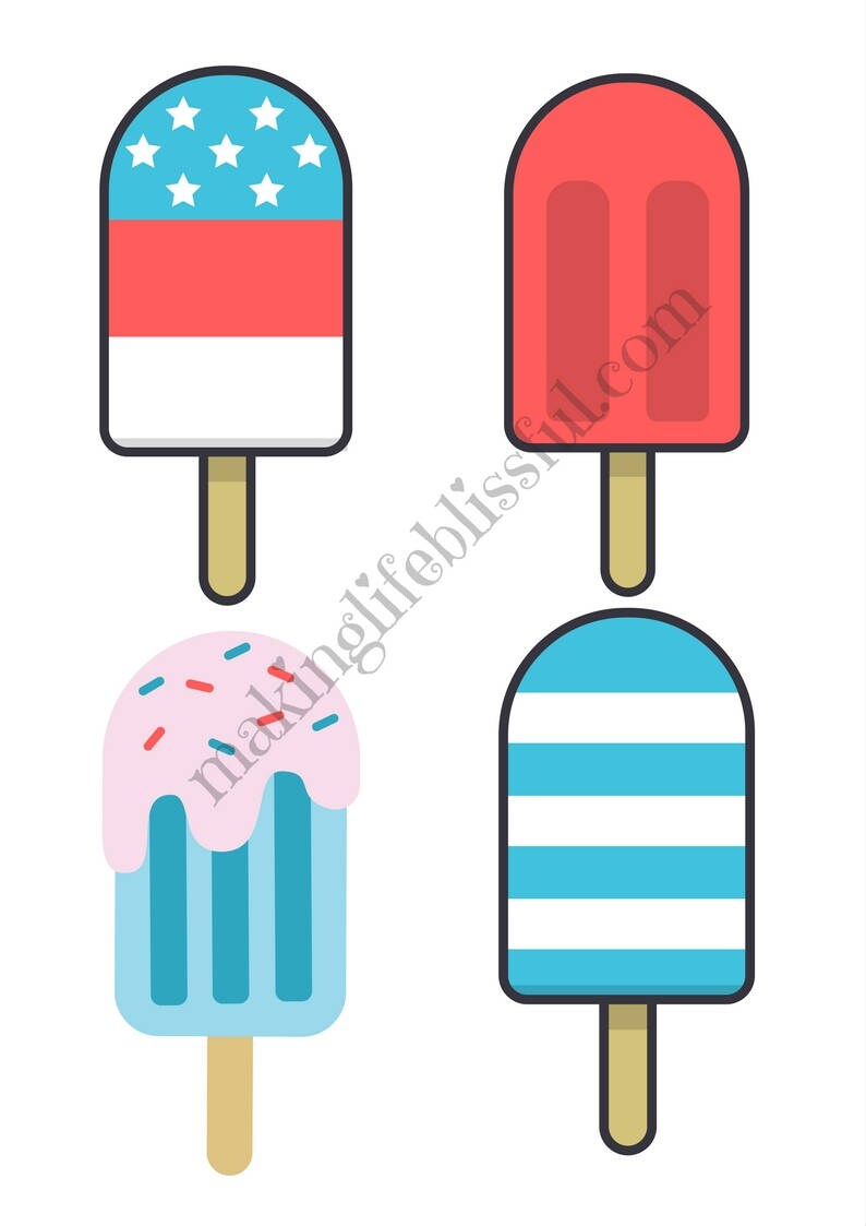 Patriotic Popsicle Garland Printable for the 4th of July, Preschool ...