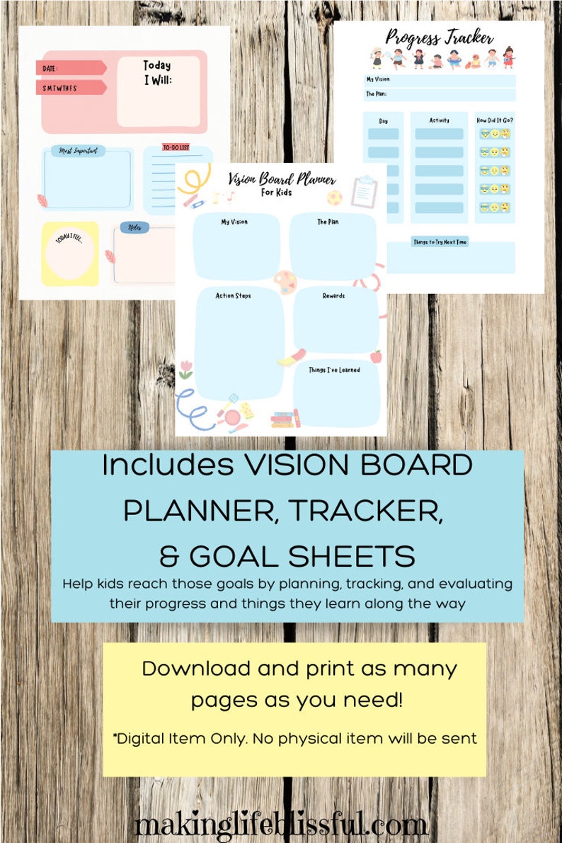 Kids Vision Board Printable Kit EDITABLE Kids Goal Board - Etsy