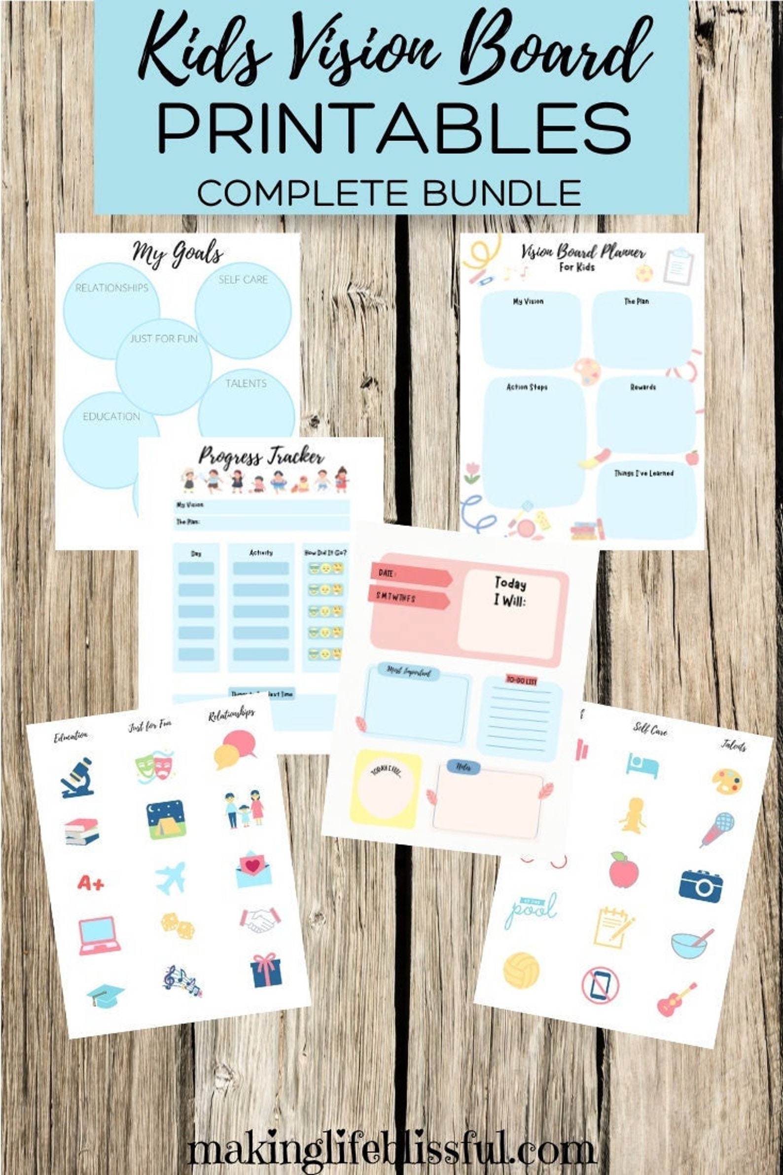 Kids Vision Board Printable Kit EDITABLE Kids Goal Board - Etsy