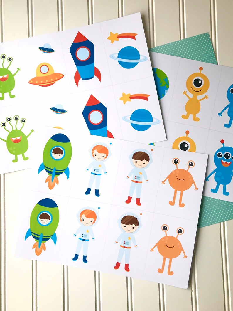 Aliens & Astronauts Space Memory Match Game Printable | Etsy