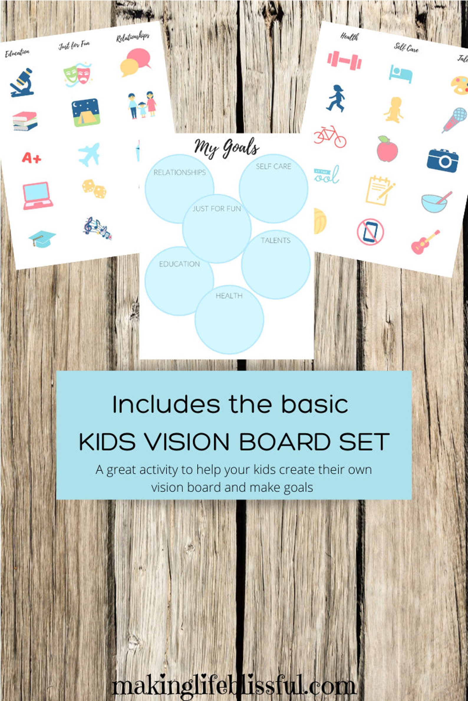 Kids Vision Board Printable Kit EDITABLE Kids Goal Board - Etsy