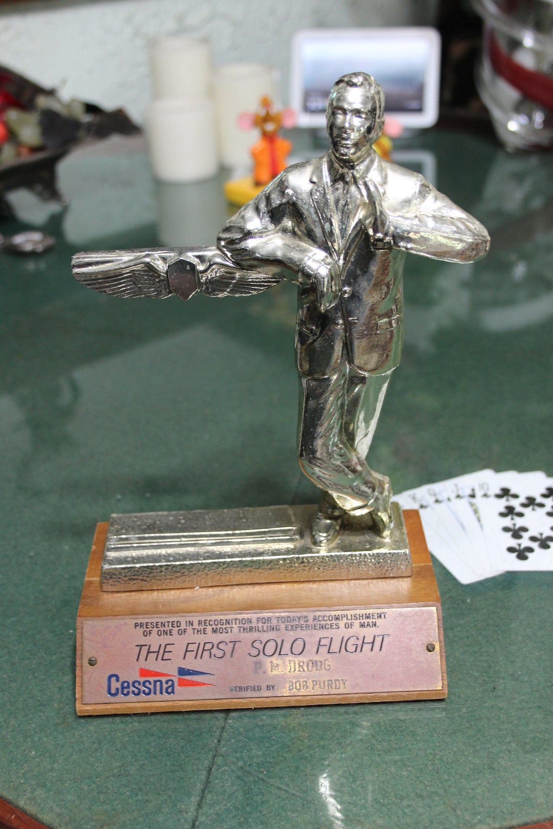 Vintage Wood Brass and Chrome Metal First Solo Flight Cessna Airplane ...