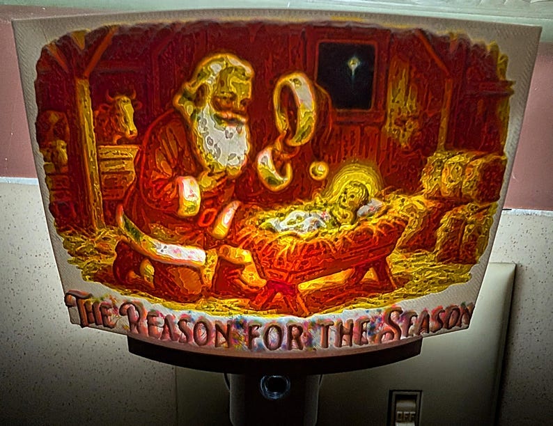 Christmas Nativity Lithophane Night Light - Santa Praying Over Baby ...