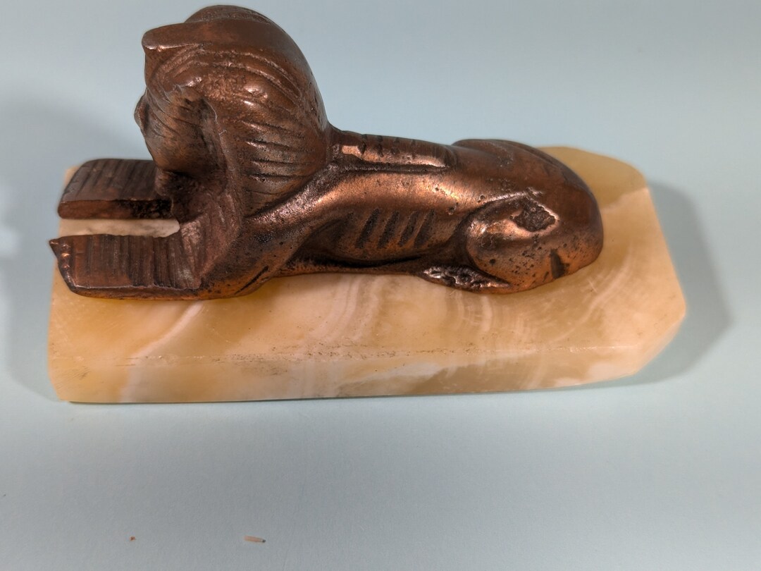 Early 1900s Bronze Plated White Metal Sphinx on Marble Base Paper ...