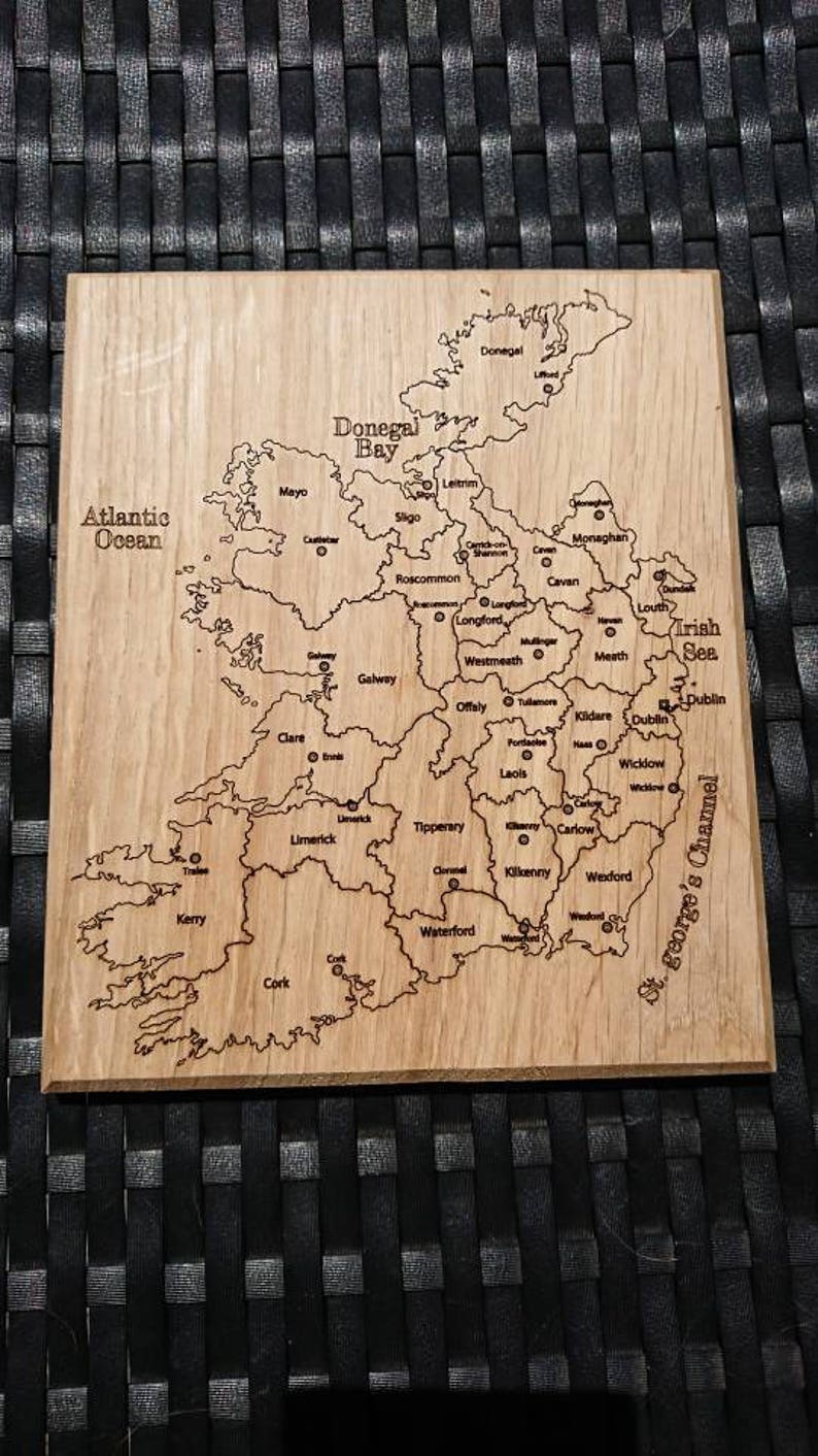 Maps laser engraved onto Solid Oak. | Etsy