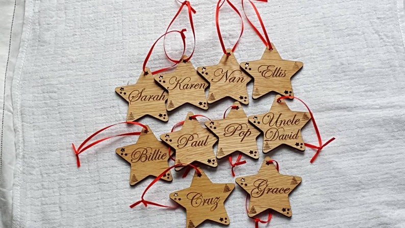 Personalised Wooden Christmas Tree Decorations - Etsy UK
