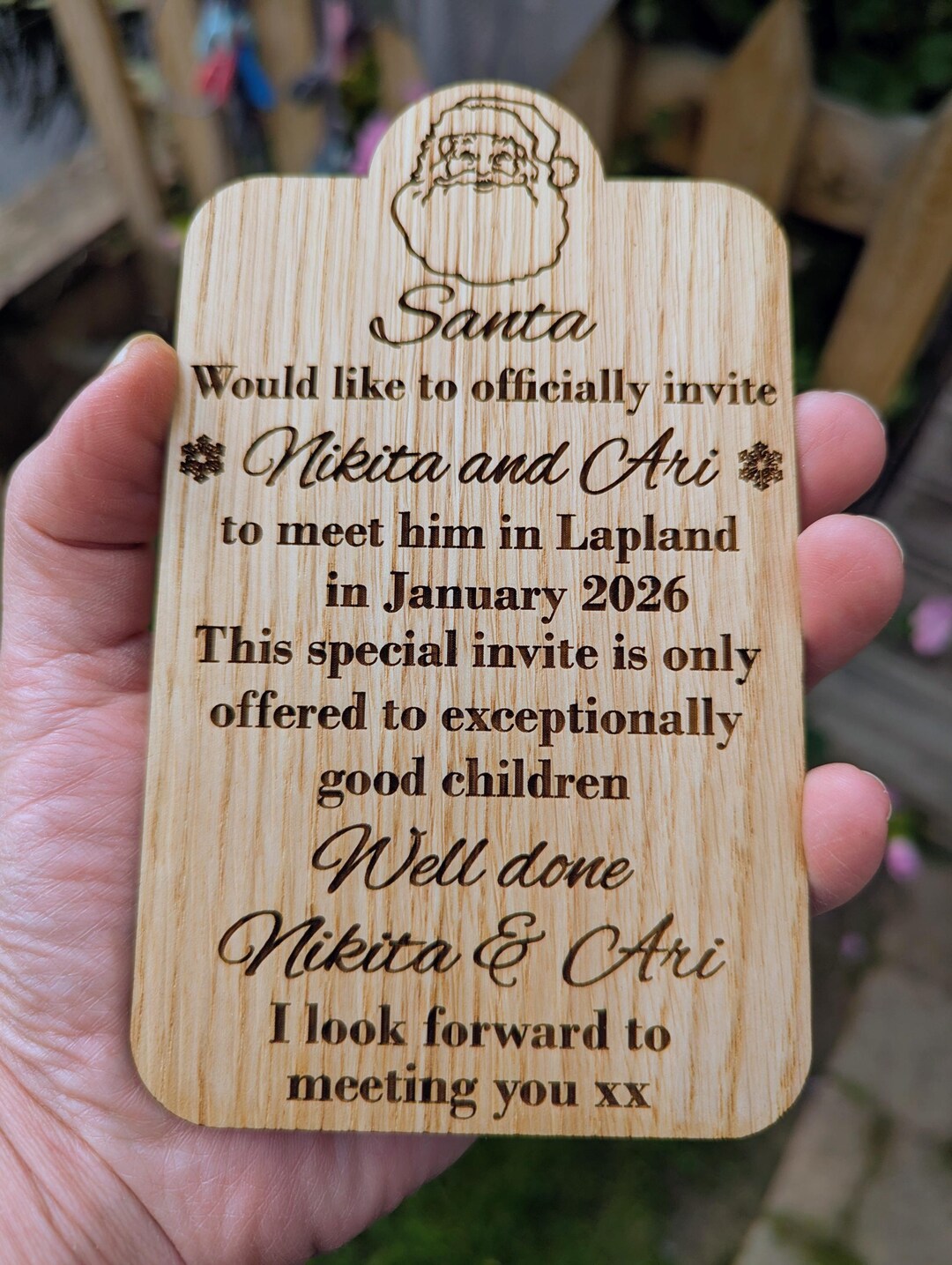 Personalised Oak Invitation From Santa With Envelope - Lapland ...